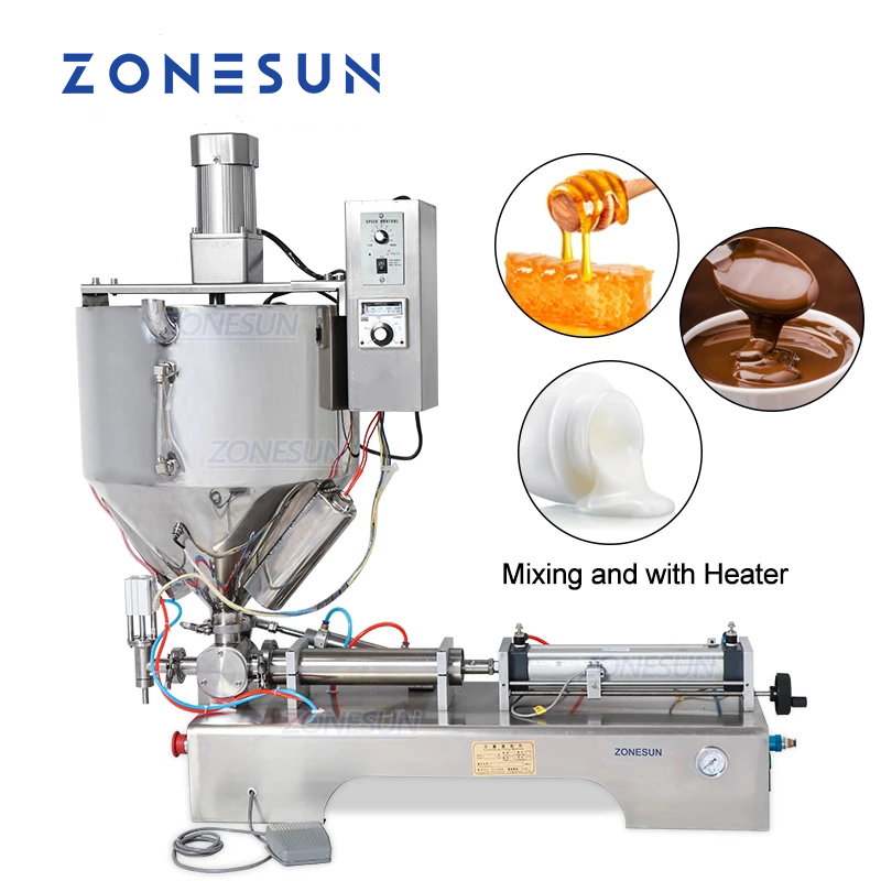 ZONESUN Pneumatic Single Nozzle Paste Filling Machine With Mixer And H ...