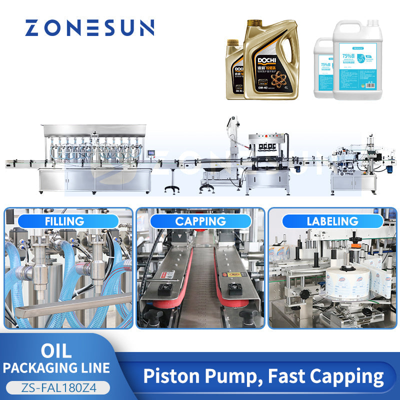 ZONESUN ZS-FAL180Z4 5L Oil Filling Capping Round Flat Bottle Double La ...