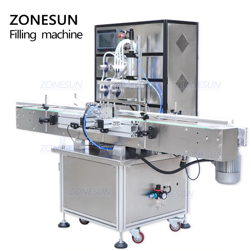 Zonesun ZS-FAL180P Automatic 4-Head Liquid Filling Capping Machine Wit ...